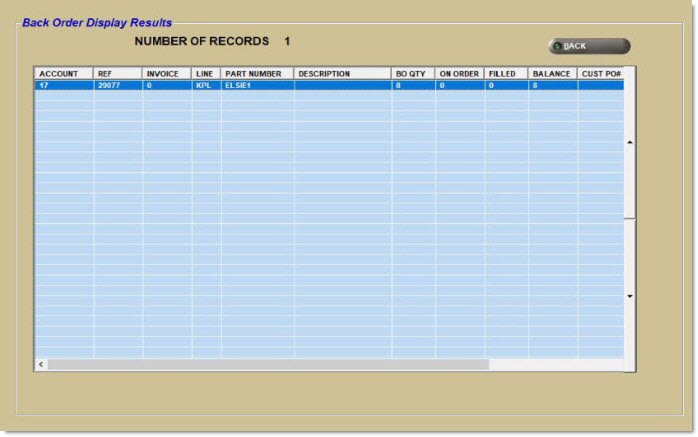 Customer Back Order Report